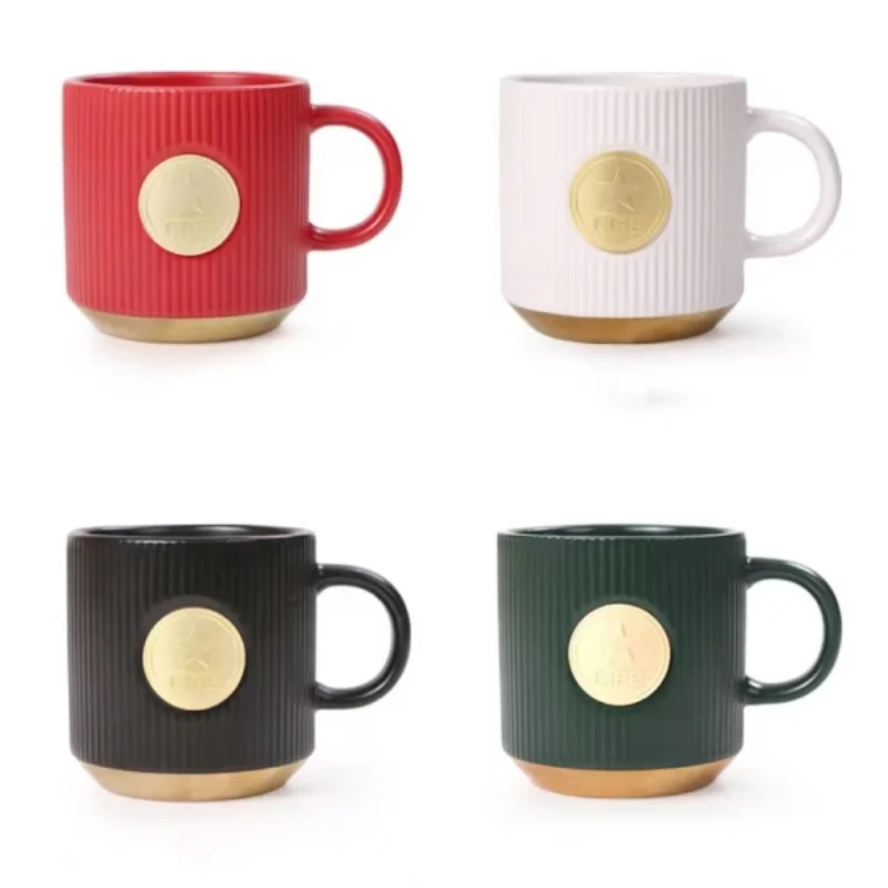 Classic 470ml Embossed Bronze Medal Ceramic Coffee Mug Durable And Eco ...