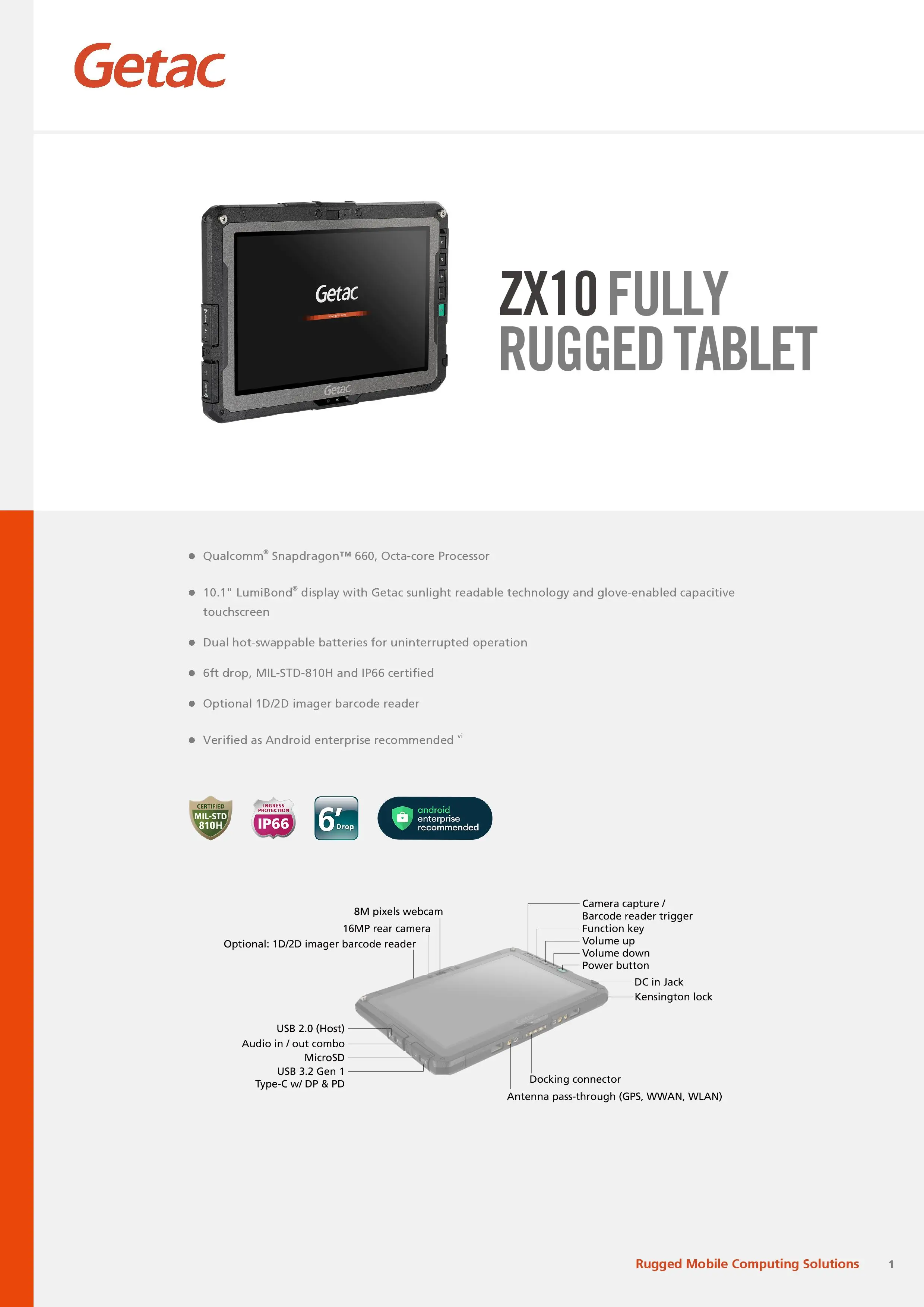 Getac ZX10 - Rugged 10.1" Android Tablet for Professional Use