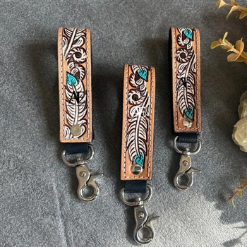 Stylish Hand Carved Tooled Leather Key Chains Embossed Floral Print ...