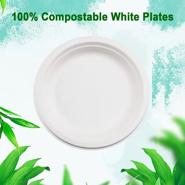 100% Compostable Disposable Biodegradable Round White Paper Plates ...