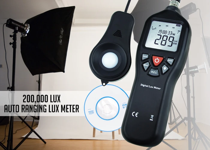 Digital Lux Meter with Data Logging - 0-200,000 Lux Range