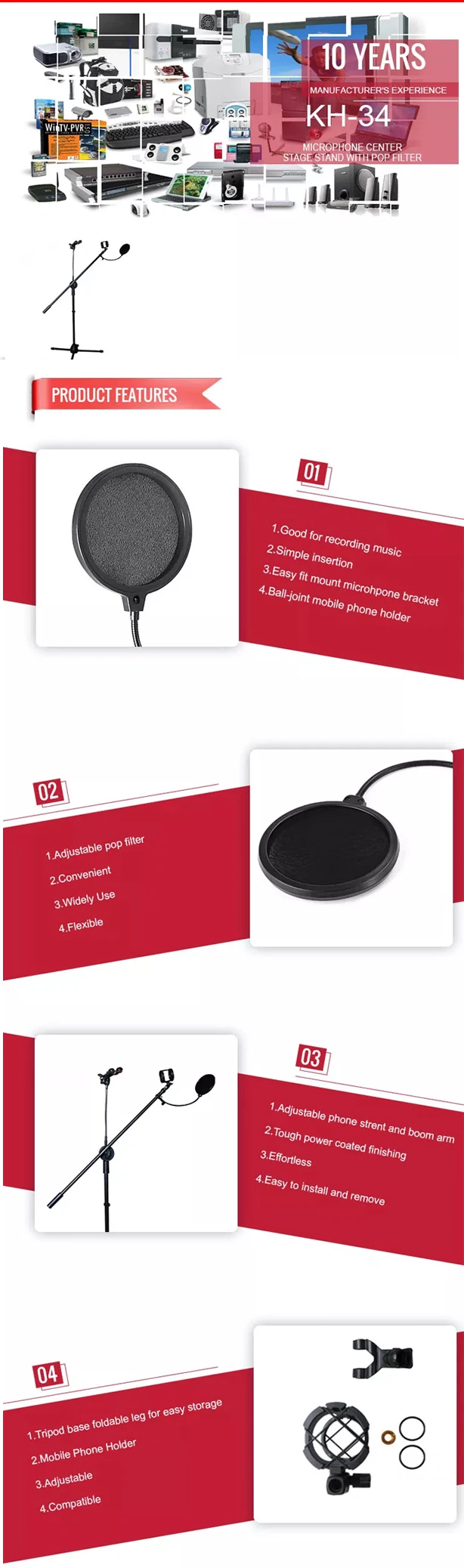 Kh-34 Microphone Center Stage Stand With Filter Tripod - Buy Kh-34 ...