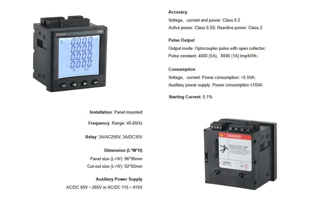 Acrel APM801 Multi-function Three Phase Panel Meter WIth Harmonic ...