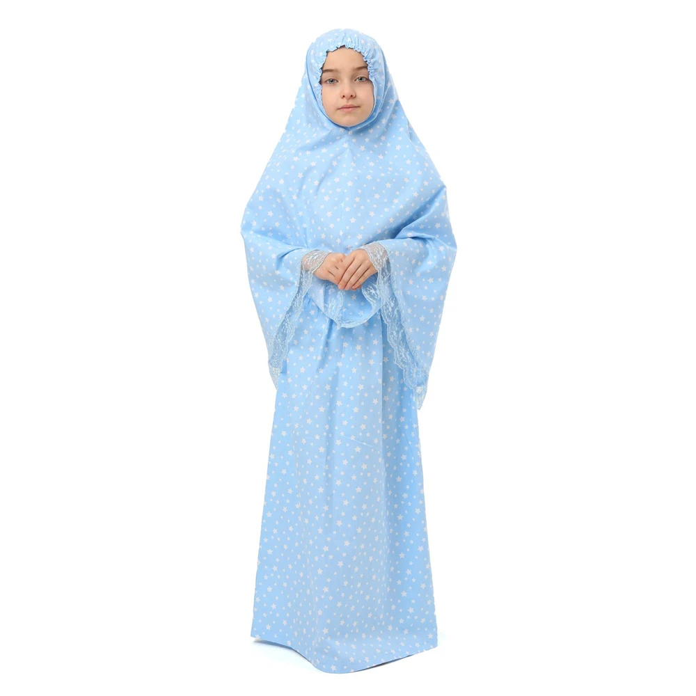 Girls Muslim Prayer Dress Hijab Abaya Ramadan Worship Sets Islamic ...