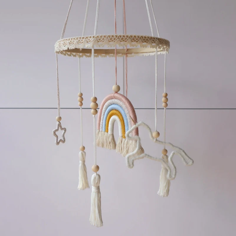 Hot Sale Boho Nursery Baby Mobile,Macrame Rainbow Mobile Unicorn Dreams ...