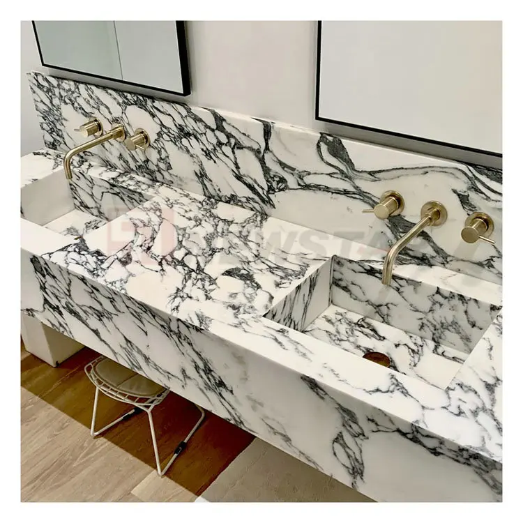 Luxury Marble Floating Bathroom Vanity - Fluted Sink