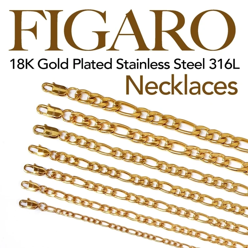 gold filled figaro chain 18K Stainless Steel 316L Figaro Chains body ...