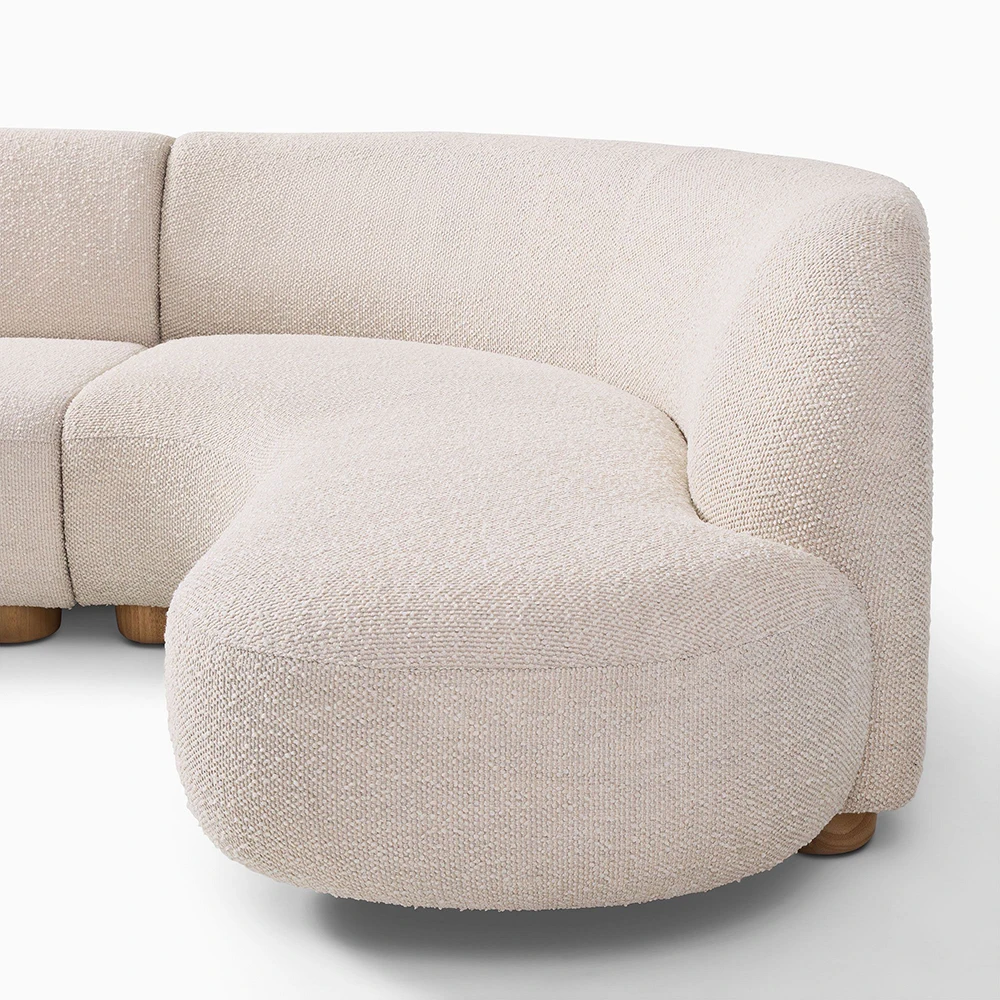 Modern L Shape White Boucle Curved Chaise Sofa for Living Room