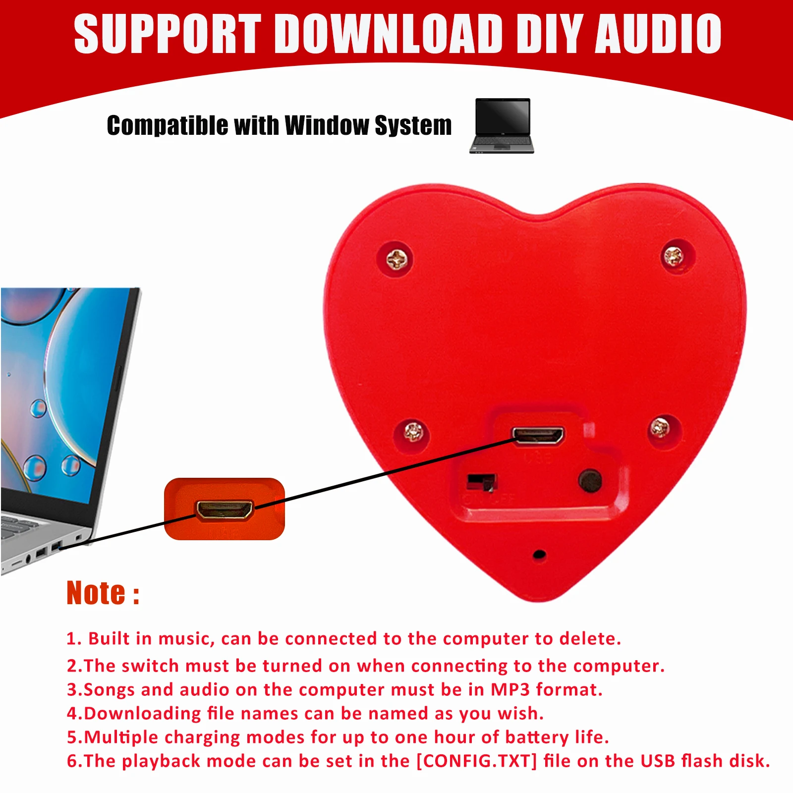 16M Heart Shape Sound Module for Plush Toys - Record & Play