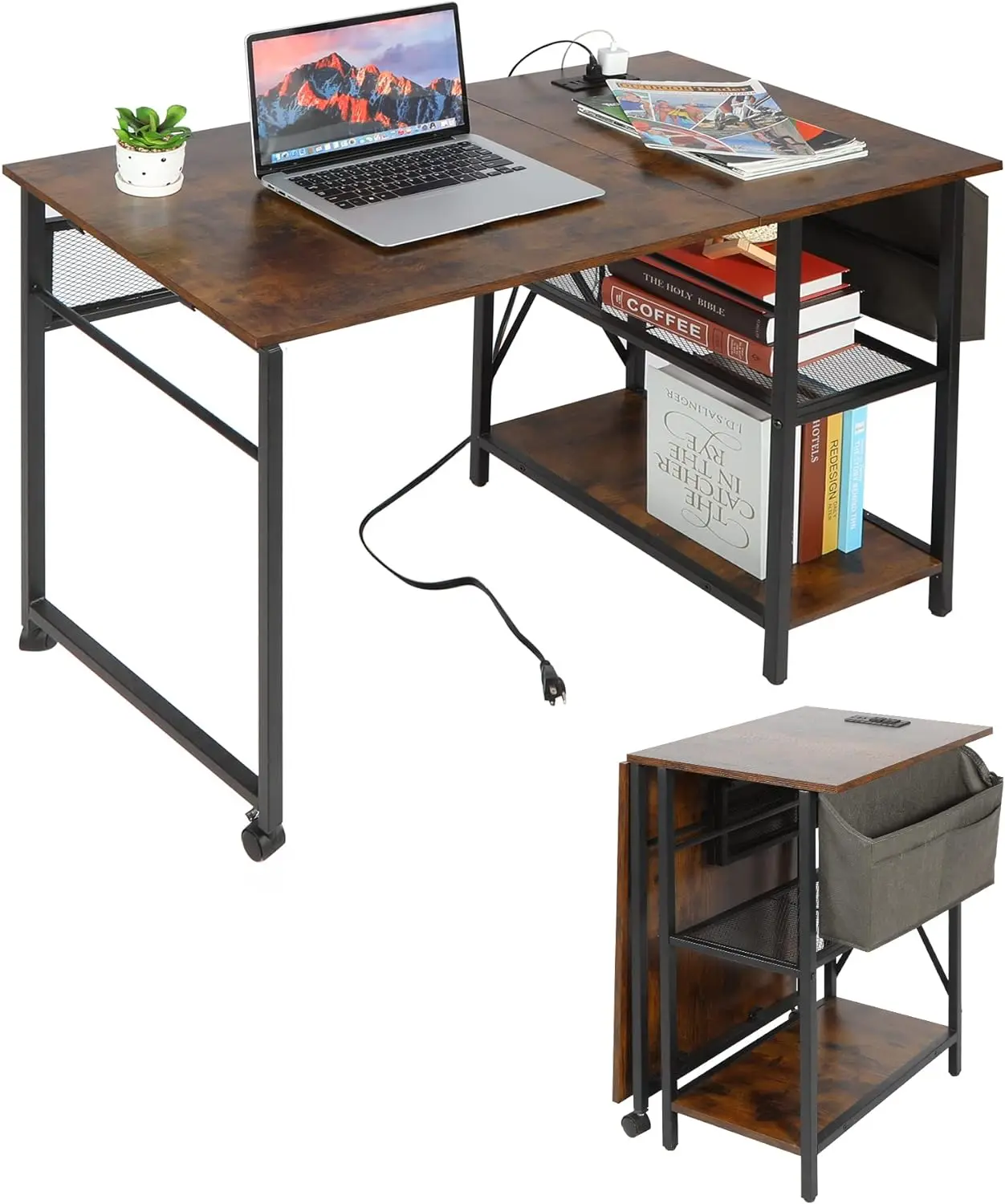 Folding Computer Study Desk with Wheels Industrial Collapsible Desk ...