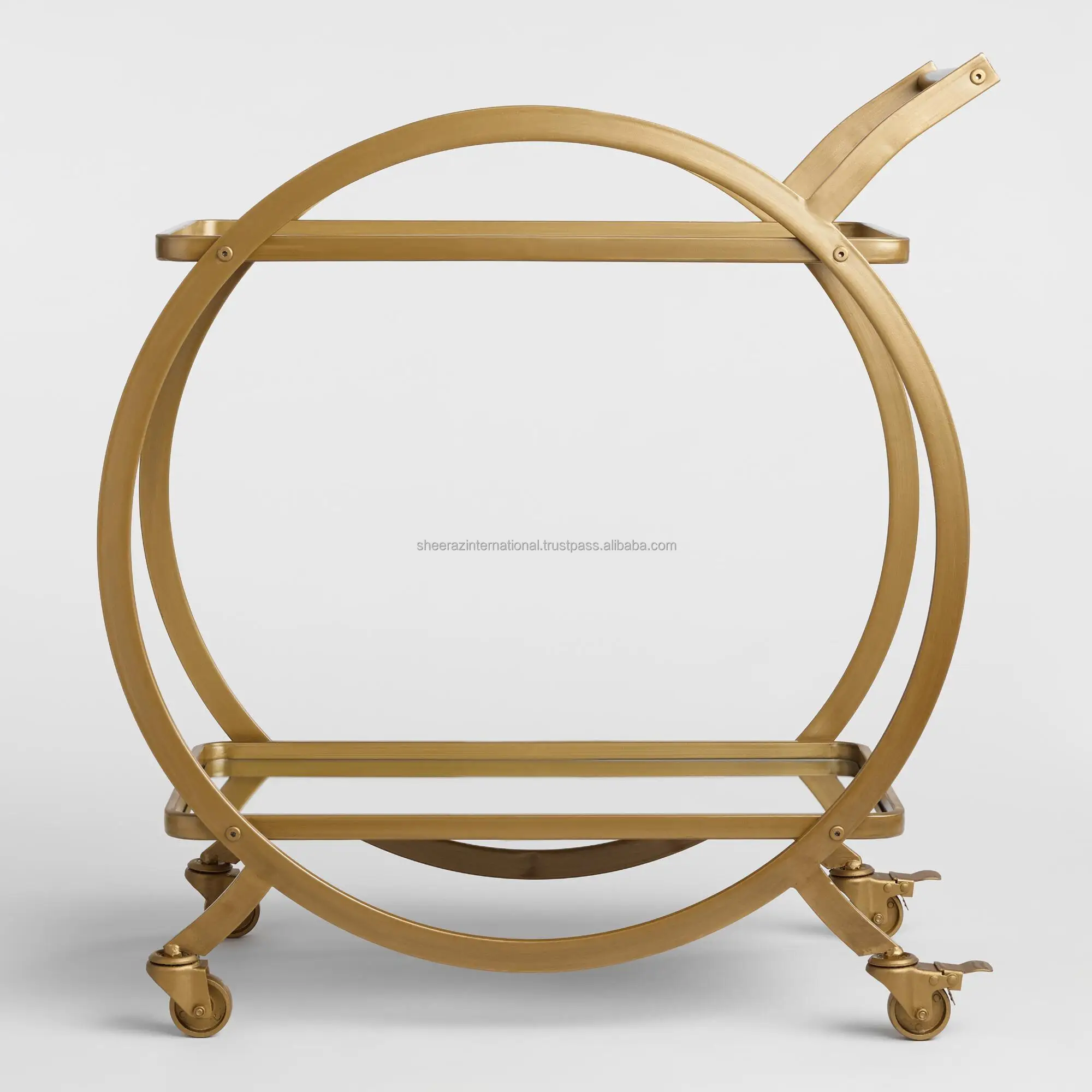 Customizable Metal And Glass Round 2-tier Gold Rolling Bar Cart Moq 25 ...