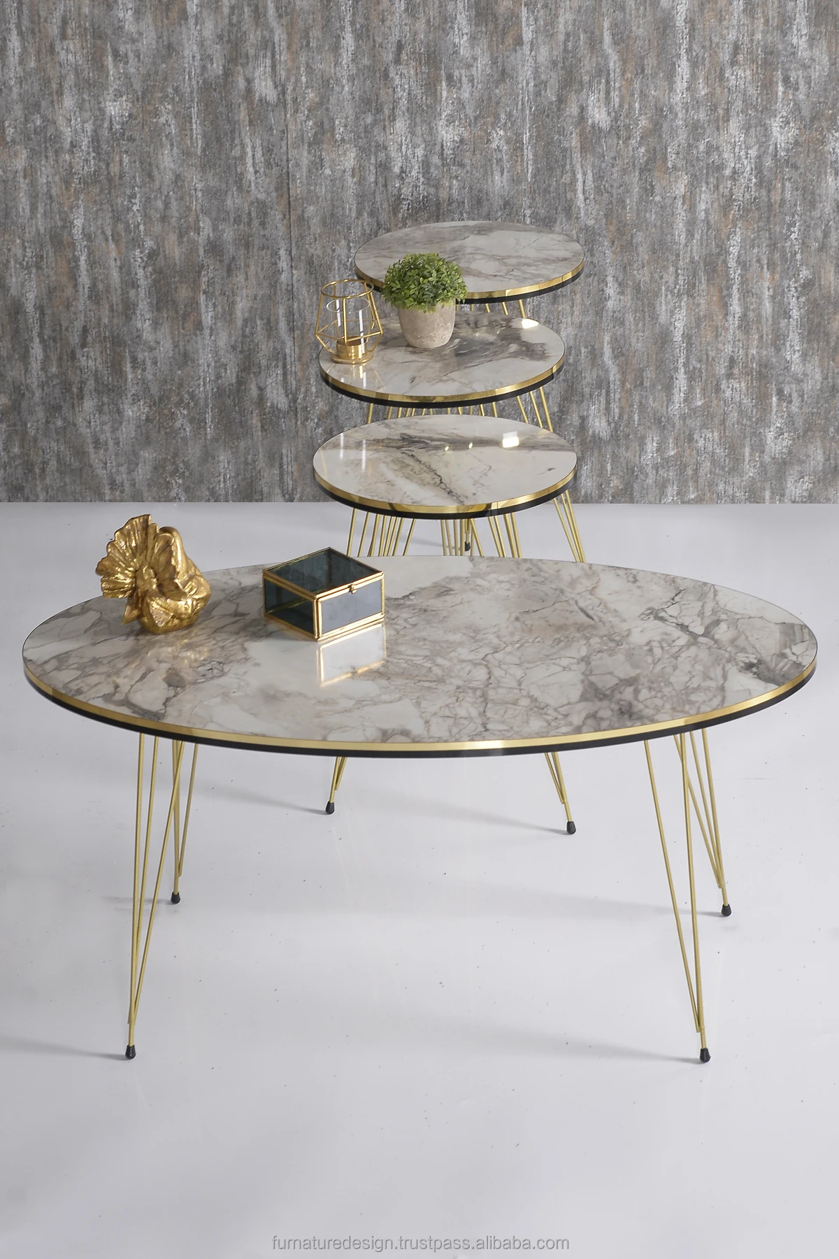 Modern Design Nesting Coffee Table Set with Golden Metal Leg Living ...