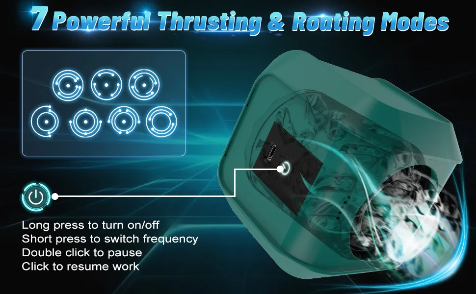 7 Modes Telescopic Rotating Male Masturbator Electric Pocket Pussy For ...