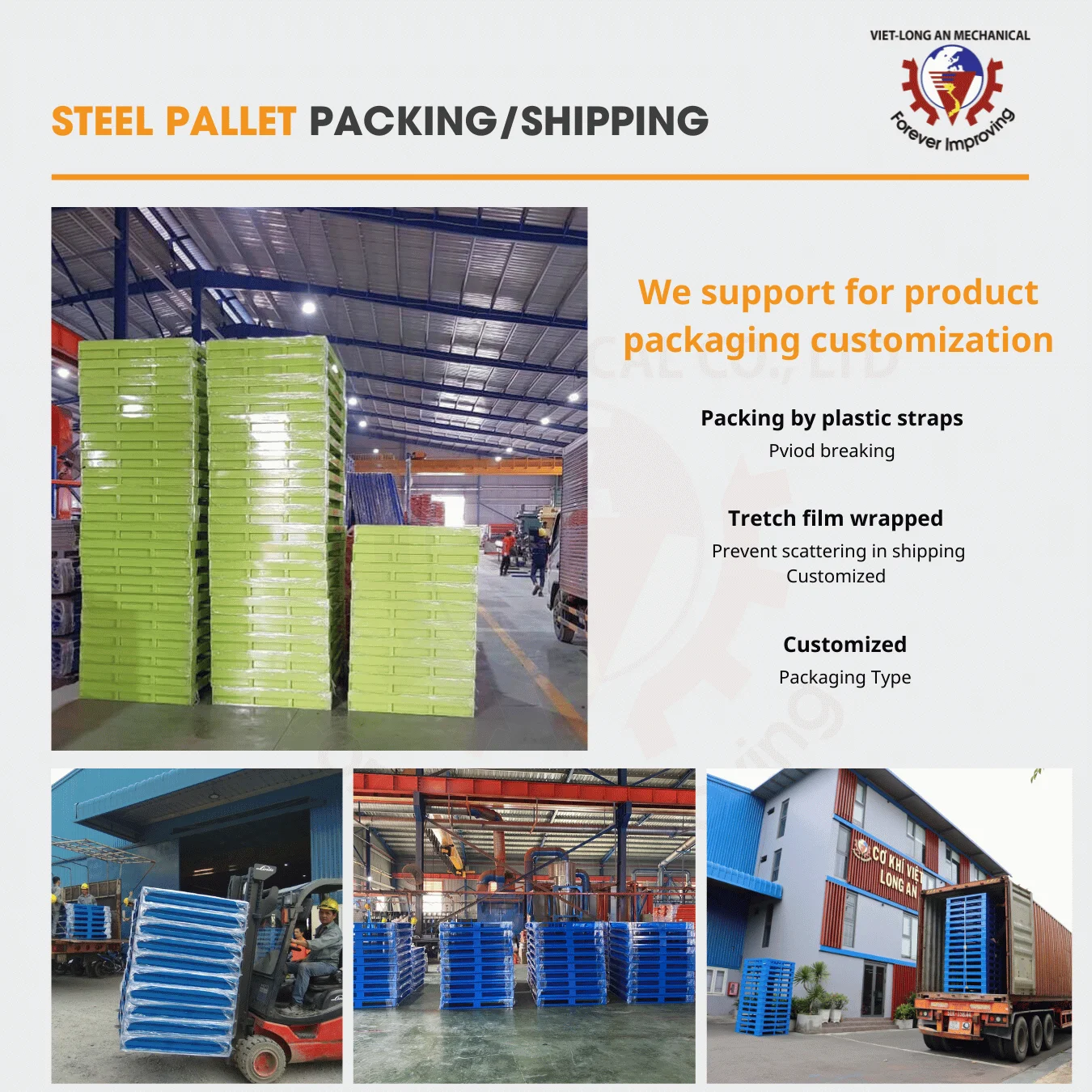 High Load Capacity Steel Pallets with Multi-Level Powder Coating