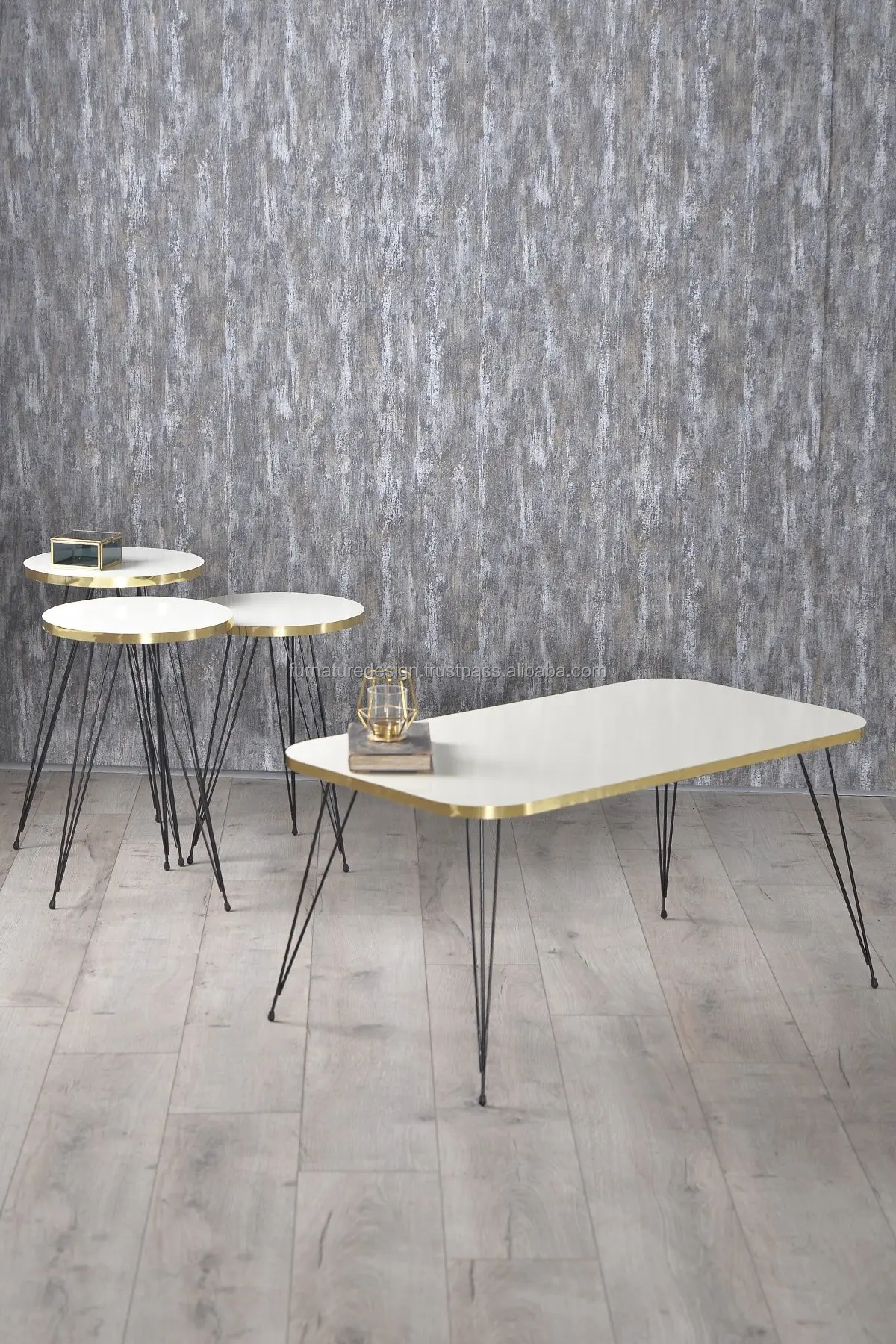 FurnatureDesign Round Nesting Coffee Table Set Metal Leg Coffee Table ...