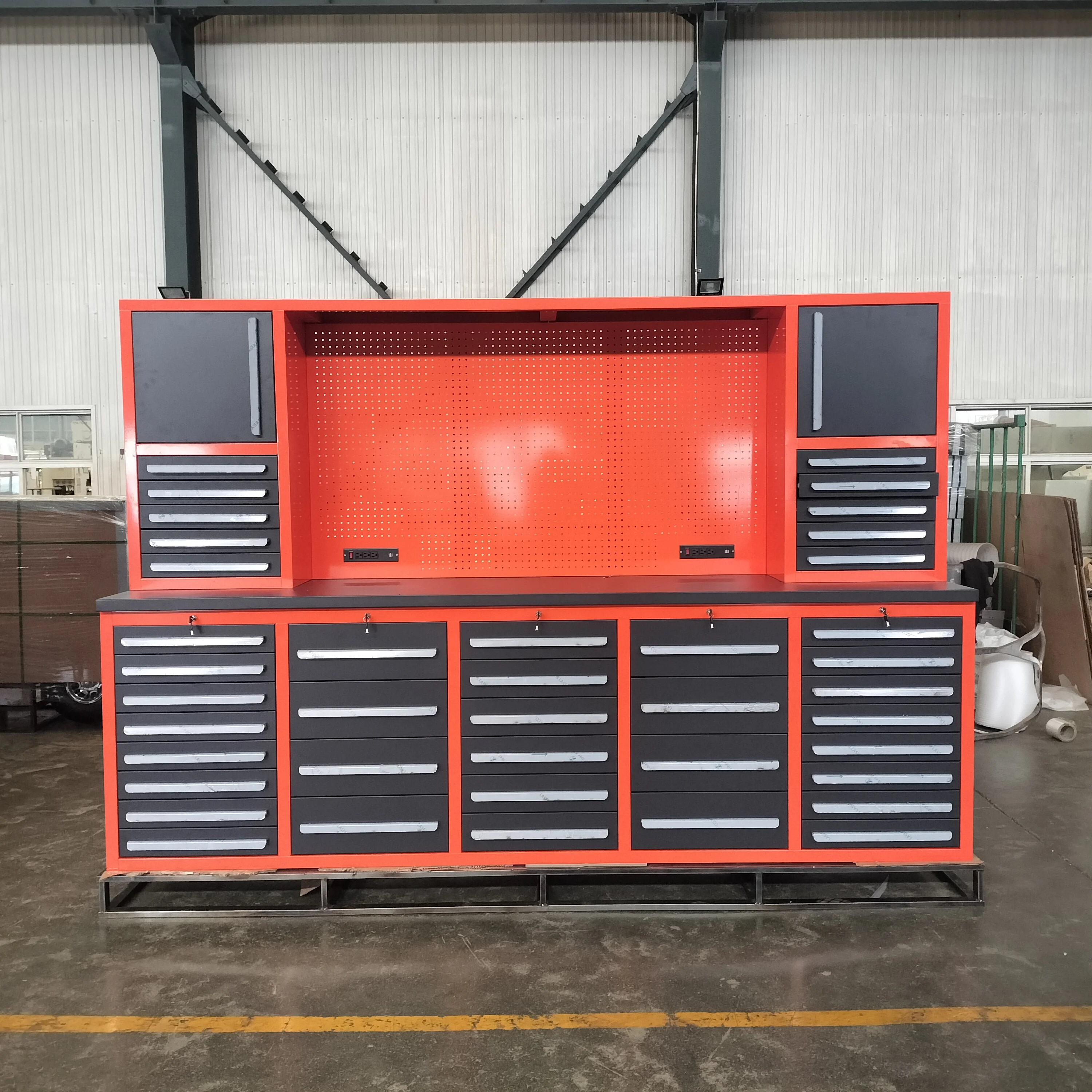 Factory Black Steel Workbench Table Metal Tool Cabinet Set Work Bench ...