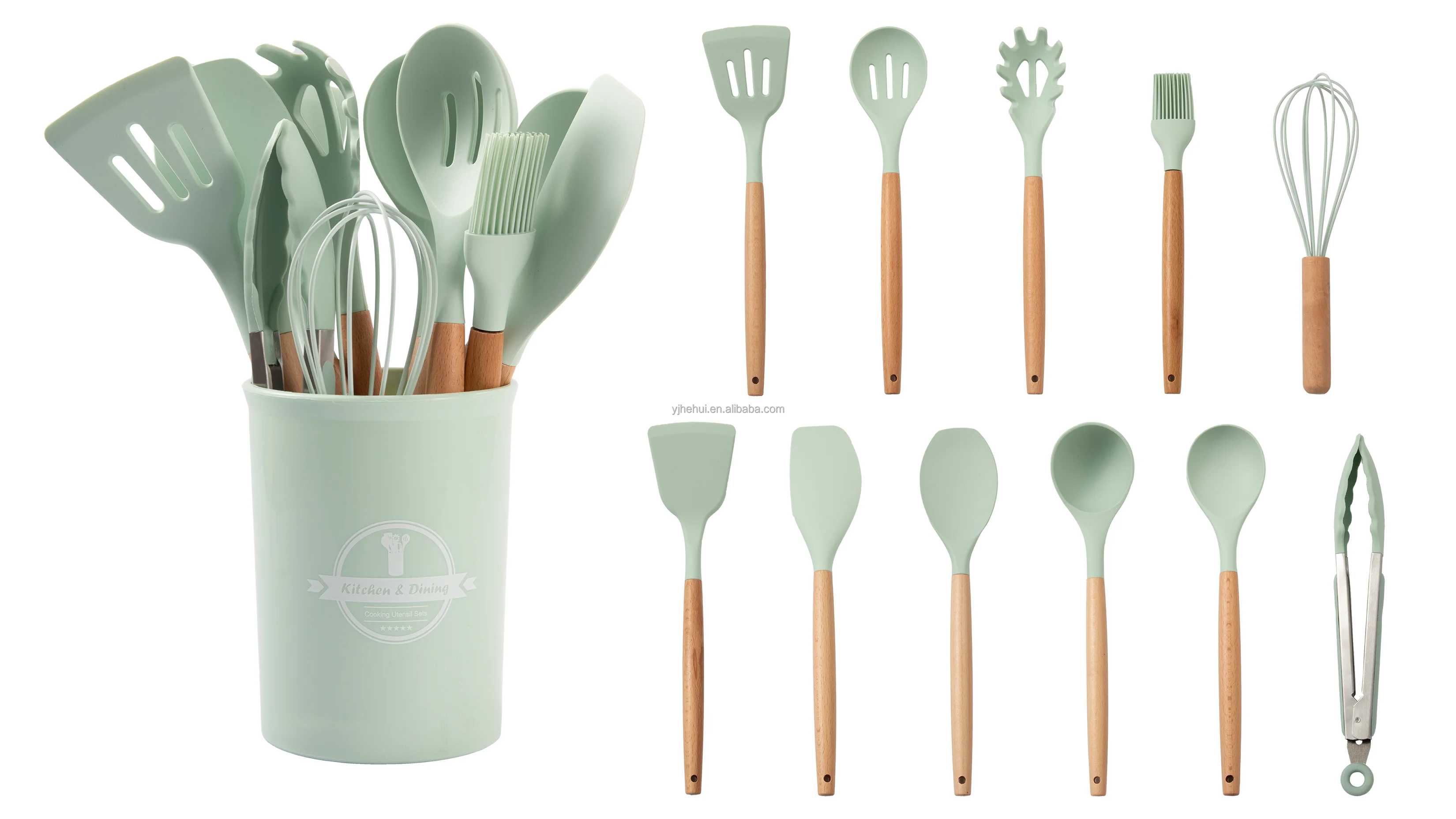 Wood Utensil Set 12 Pcs Set Silicone Kitchenware Accessories Cooking ...