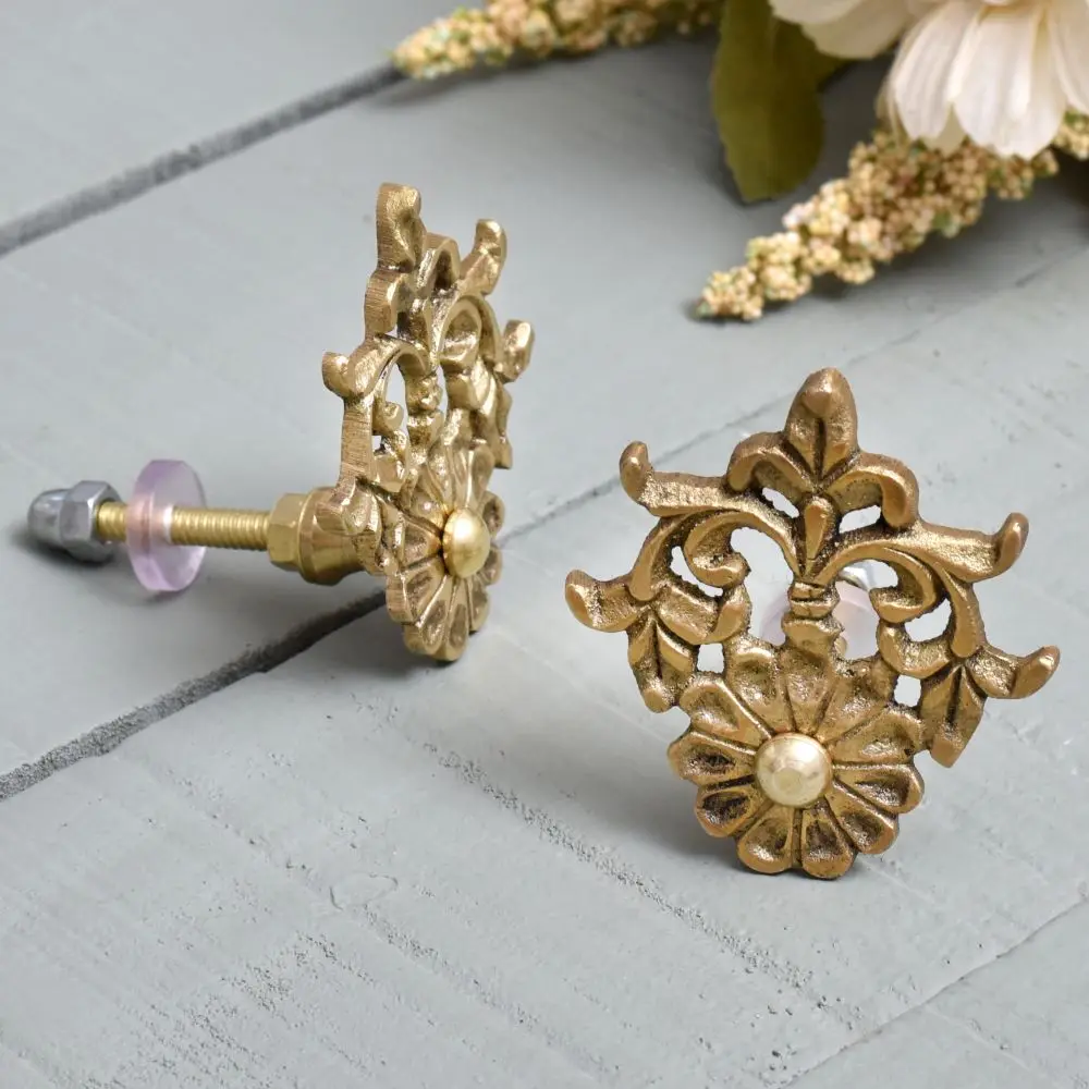 Golden Brass Italian Cabinet Drawer Knobs Dresser Kitchen Door Pulls ...