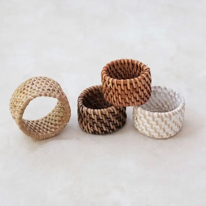 Oval Natural Rattan Napkin Rings Table Decoration Napkin Ring Christmas ...