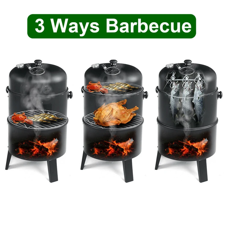 Hot Sale 3-layer BBQ Grill Tower Vertical Barrel Charcoal BBQ Smokeless ...