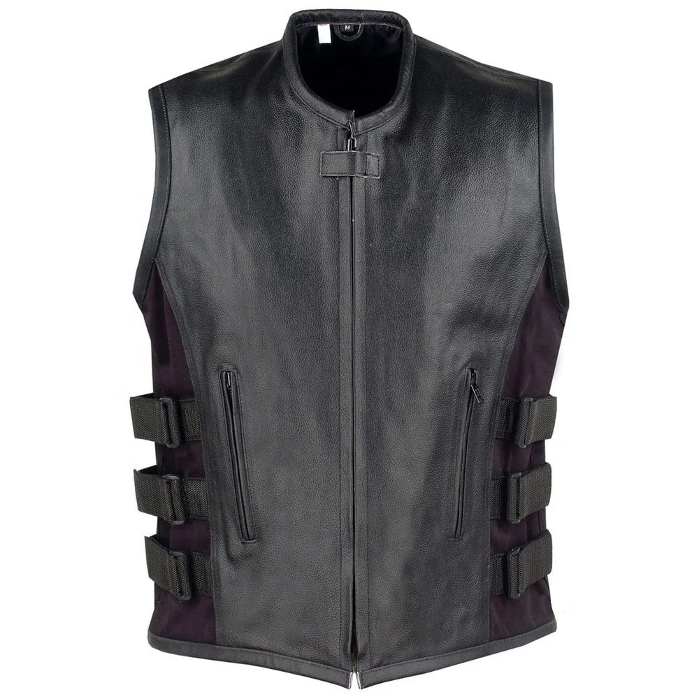 Custom Leather Vest Waistcoat Biker Motorcycle Mens Men Club Cut Style ...