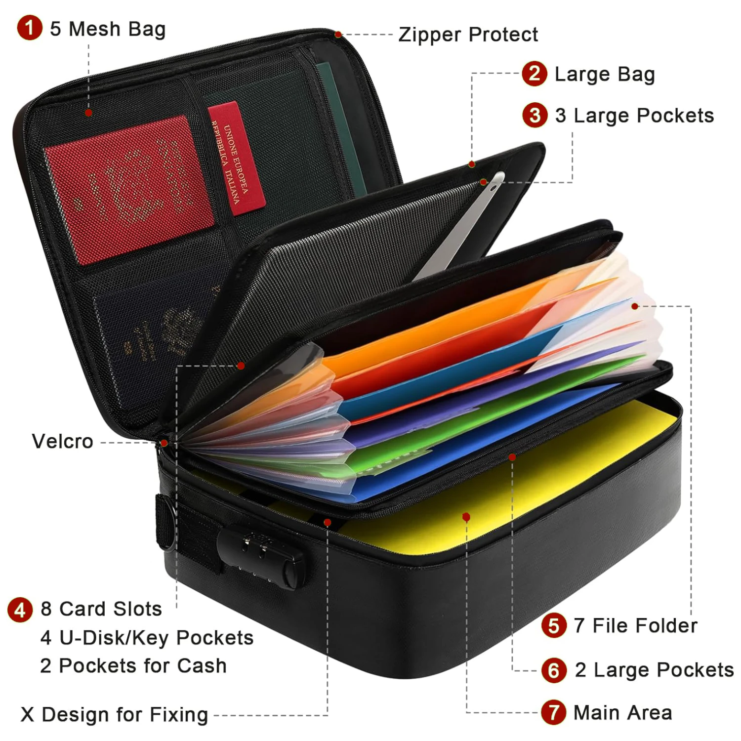 Waterproof A4 File Folder Organizer 12 Compartment Expanding Fireproof ...
