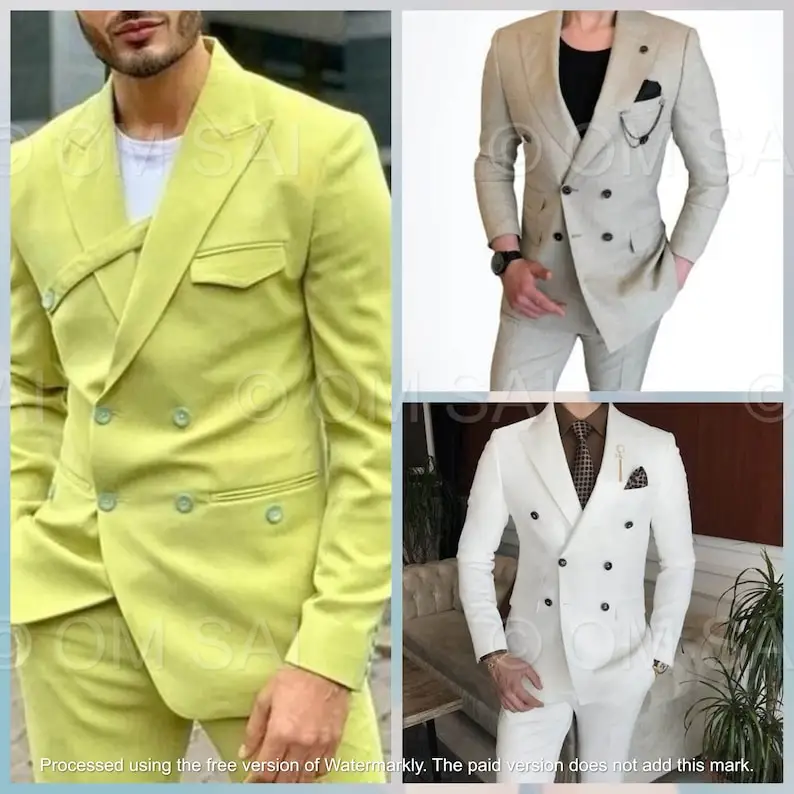 Classic Design Double-breasted Men Suits 2 Pcs Set Blazer Trousers Men ...