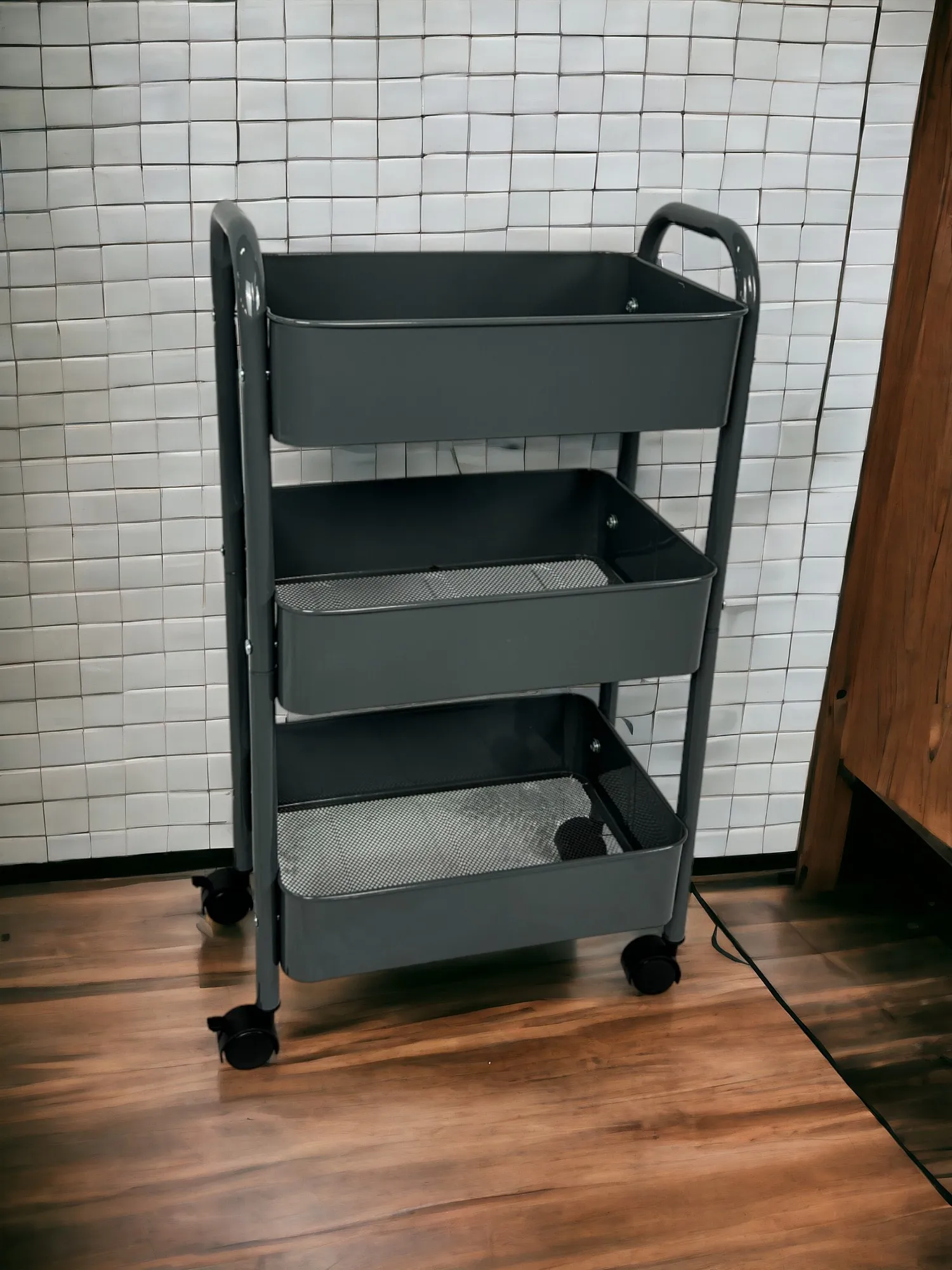 3-tier Black Metal Rolling Storage Cart - Buy Black Or White Trolley ...
