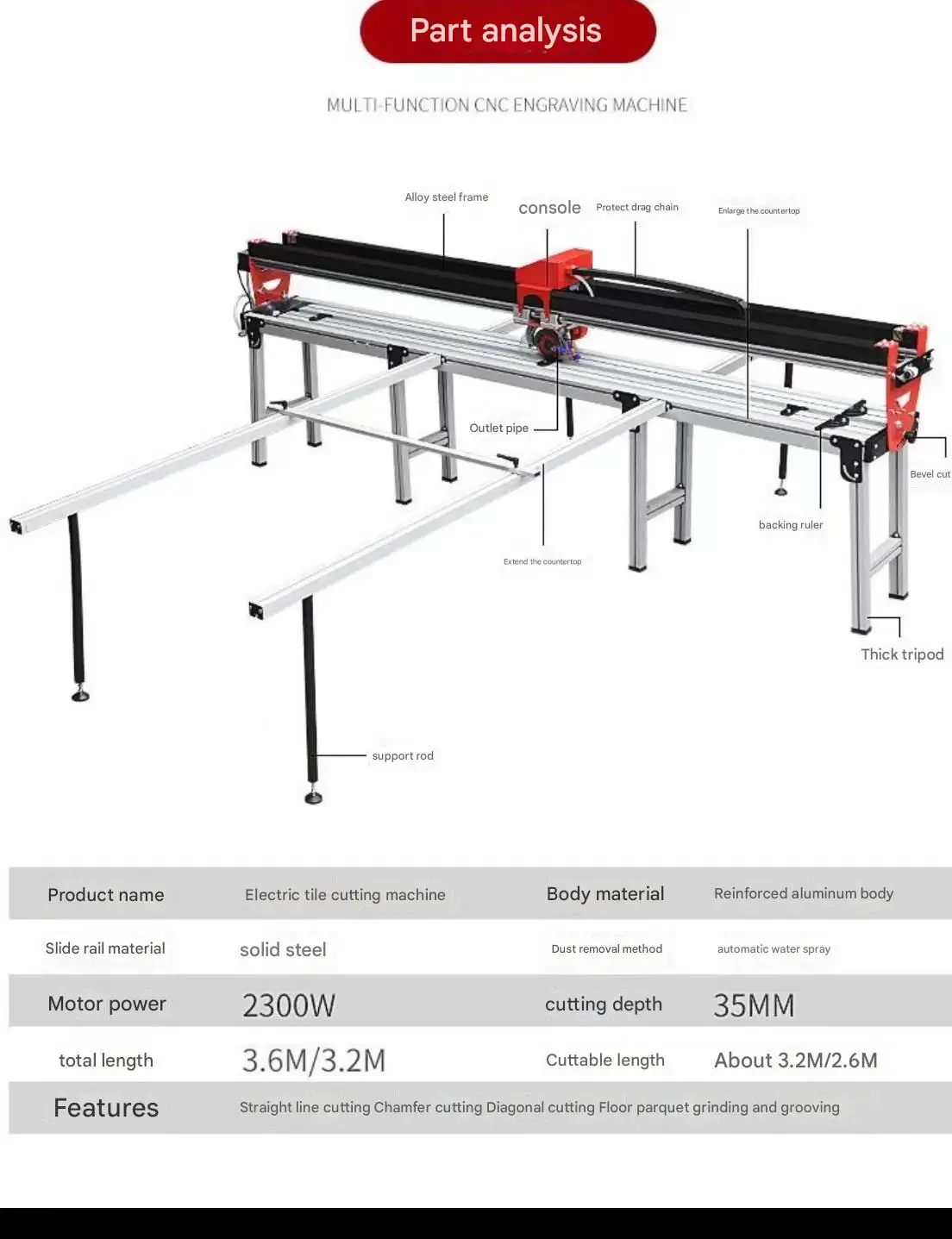 3200mm Automatic Table Saw Cutting Machine 220V Large Porcelain Tile ...