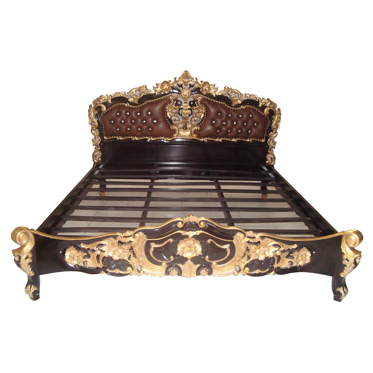 French Style Rococo Bedroom Set - Tufted Headboard in Leather