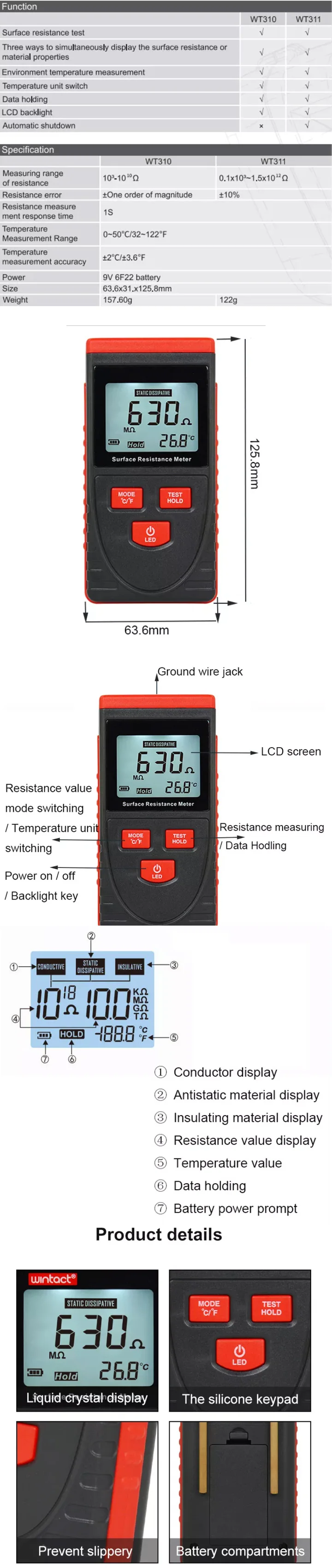 Wintact WT310 - Precision Digital Surface Resistance Meter