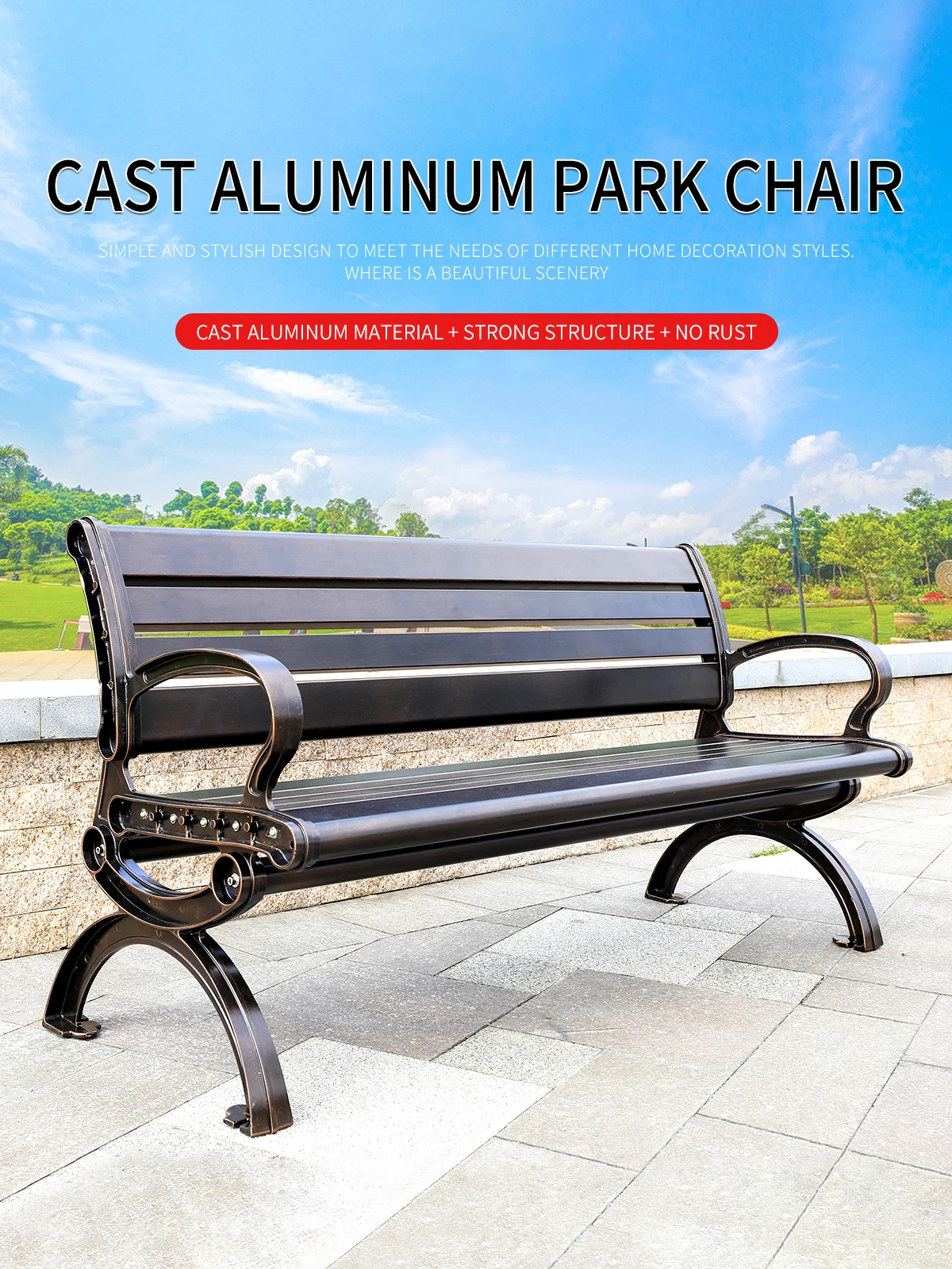 Wholesale Outdoor Metal Bench with Backrest Cast Aluminum Leisure Patio ...