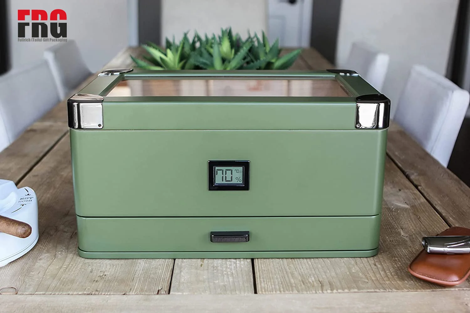 Custom Green Glass Top Humidor Matte Green With Front Digital ...