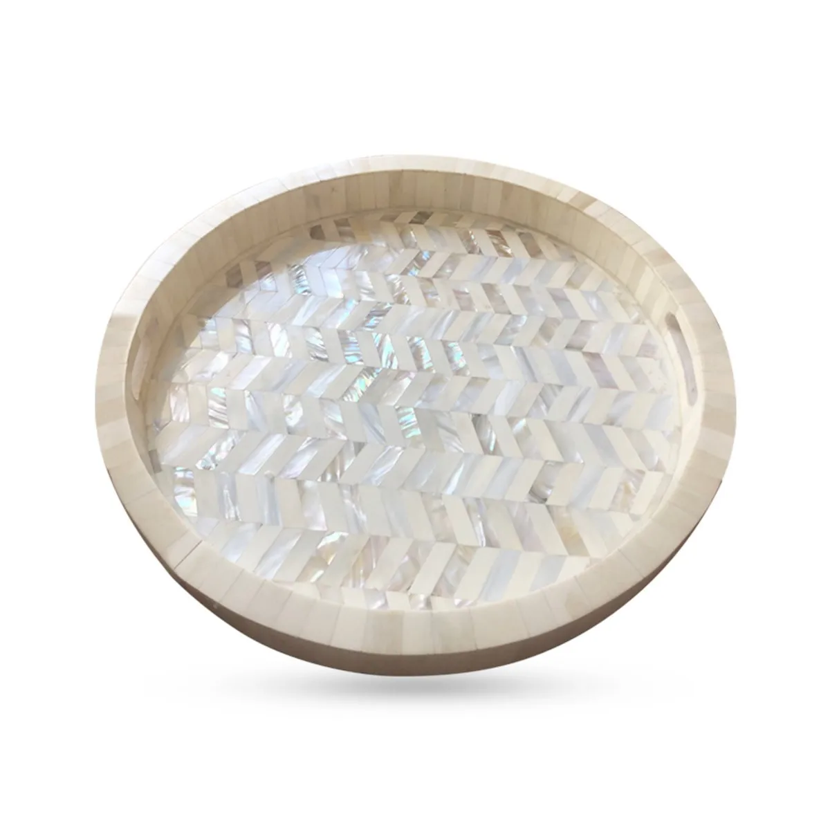 White Mother Of Pearl Tray Round Mop Inlay Serving Tray With Handles ...