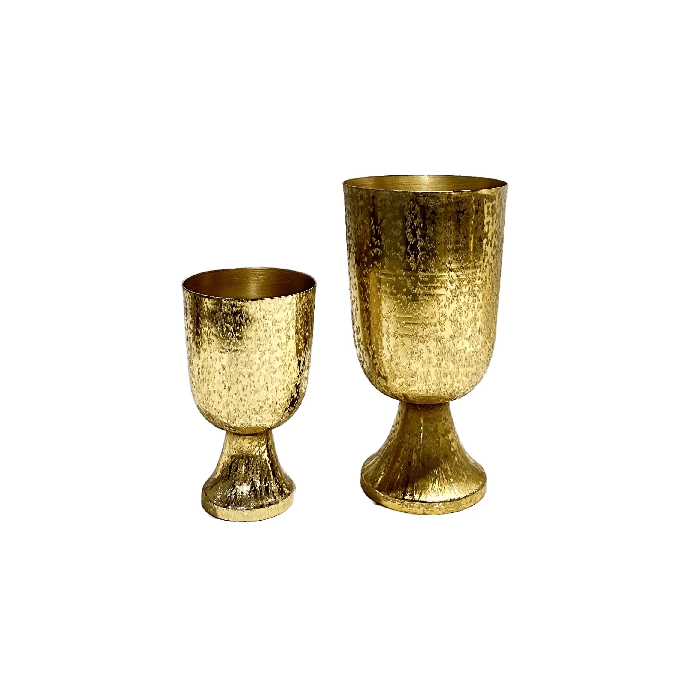 Metal Wine Glass Vase Hammered Design Handmade Gold Plating Flowers ...
