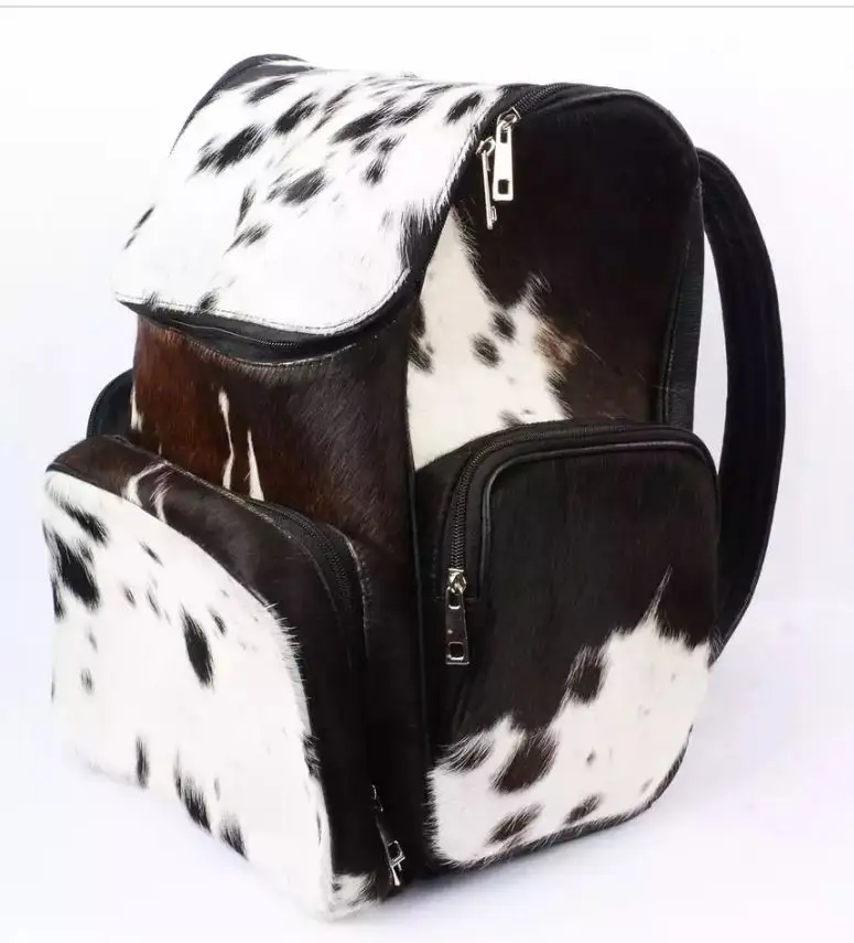 Cowhide Hair Leather Backpack Brown And White Pony Fur Travel Shoulder ...