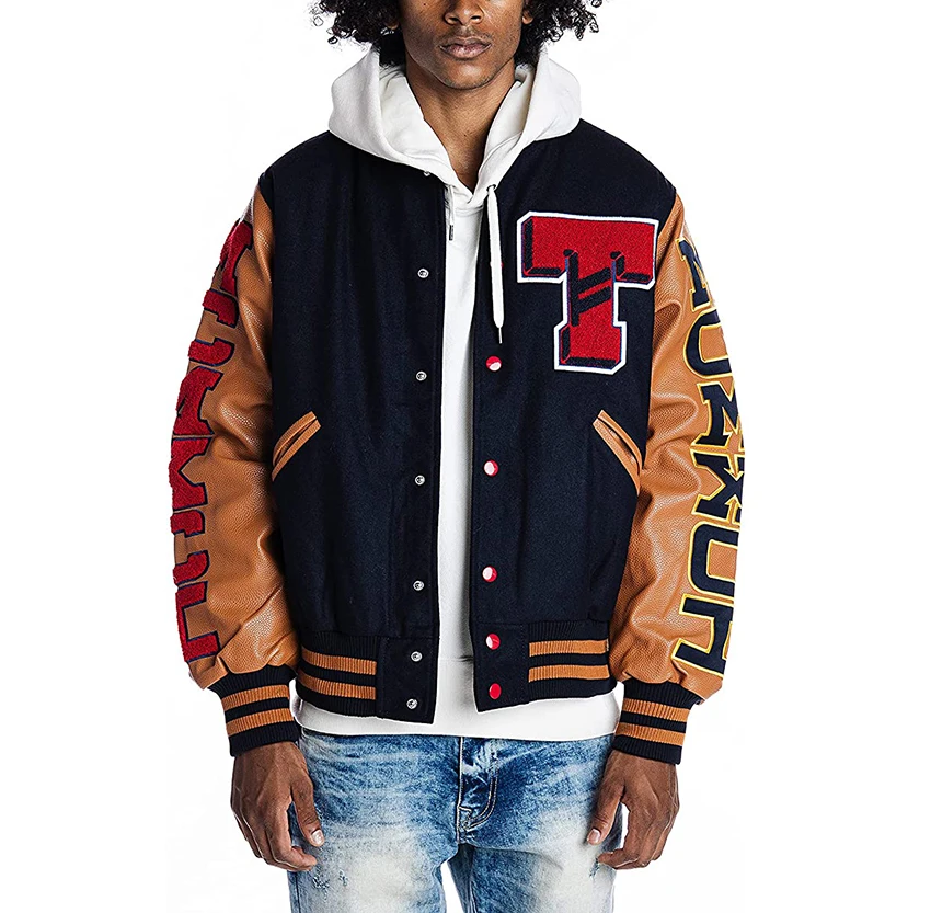 Trendin New Arrival 2023 Custom Logo Leather Sleeves Embroidery College ...