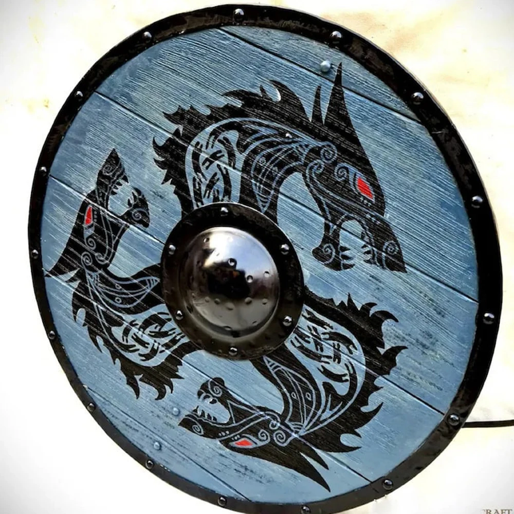 Viking Shield Medievel Dragon Shape Made Of Ply Wood With Carbon Steel ...