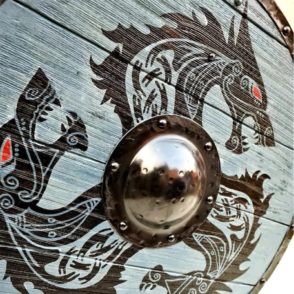 Viking Shield Medievel Dragon Shape Made Of Ply Wood With Carbon Steel ...