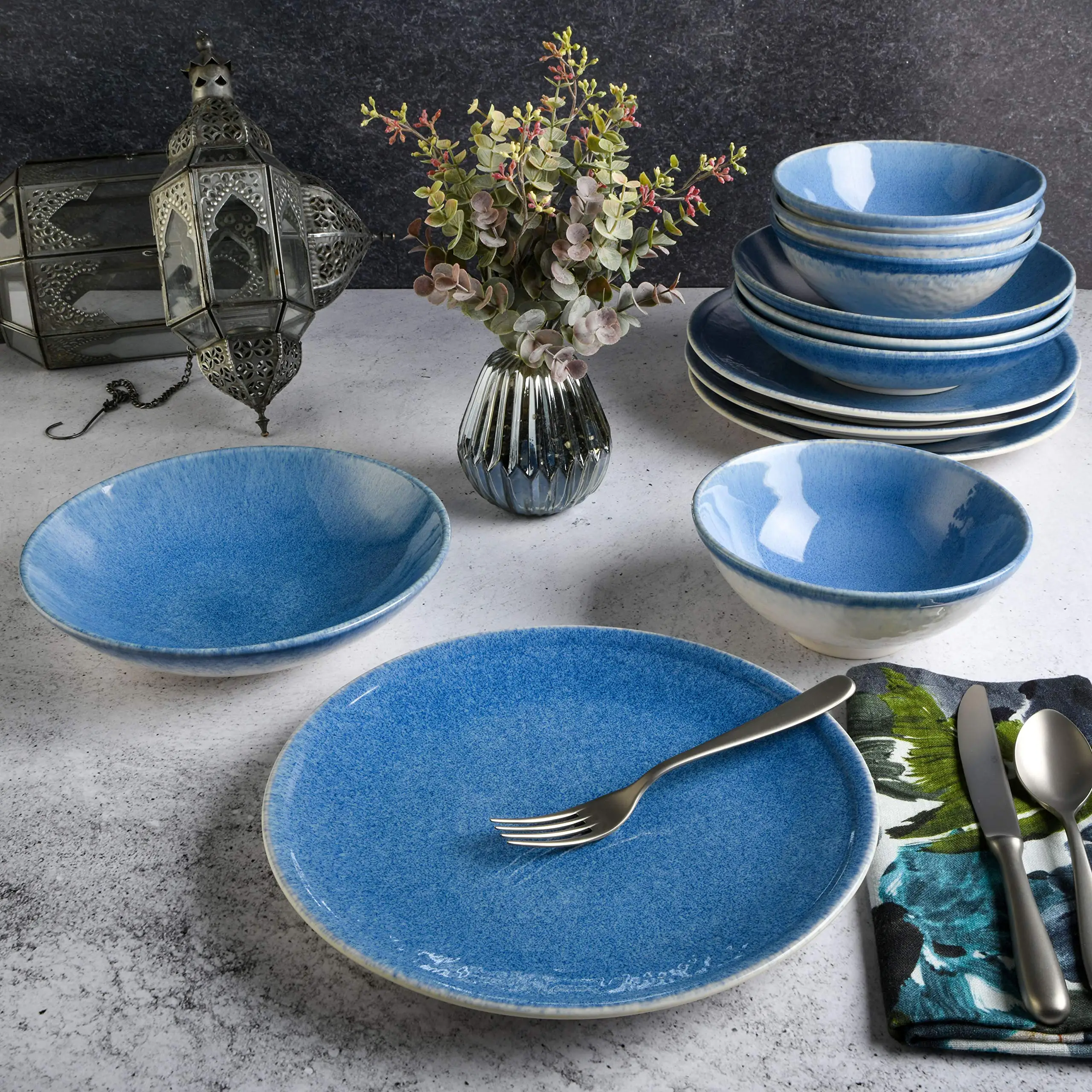 Blue Reactive Glaze Stoneware Dinnerware Set - Buy Dinnerware Set 16 ...