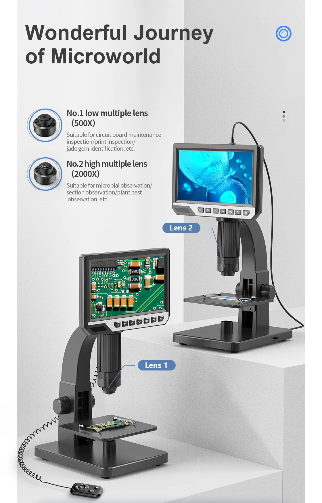 INSKAM315 Laboratory Microscope 7 Inch Hd IPS LCD 1600x Magnification ...