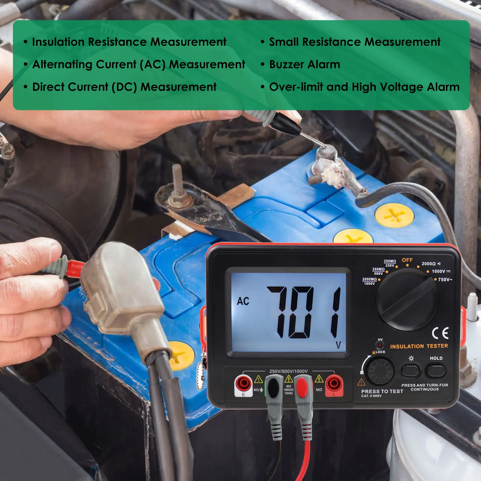 Insulation Resistance Tester - 250V, 500V, 1000V Output