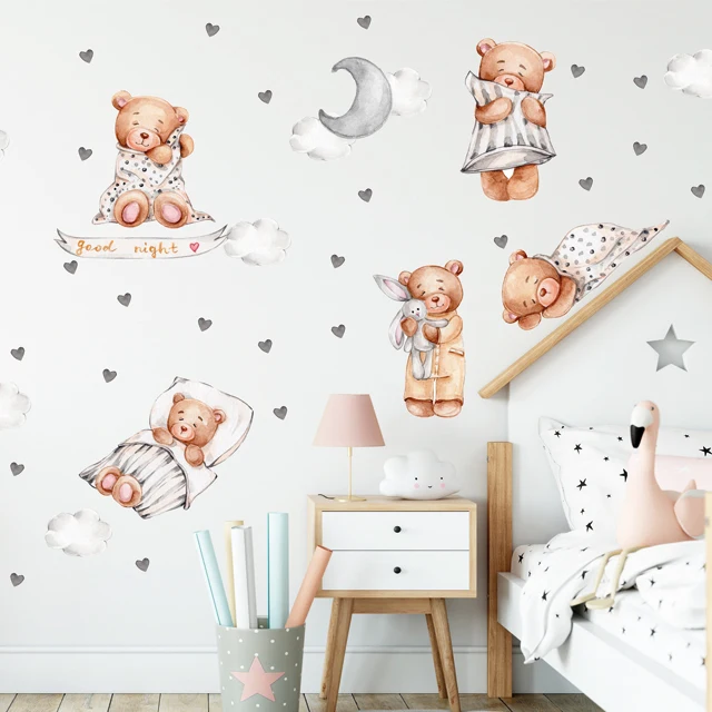 Cute Teddy Bears Sleeping Nursery Wall Decal,Baby Room Playroom Wall ...