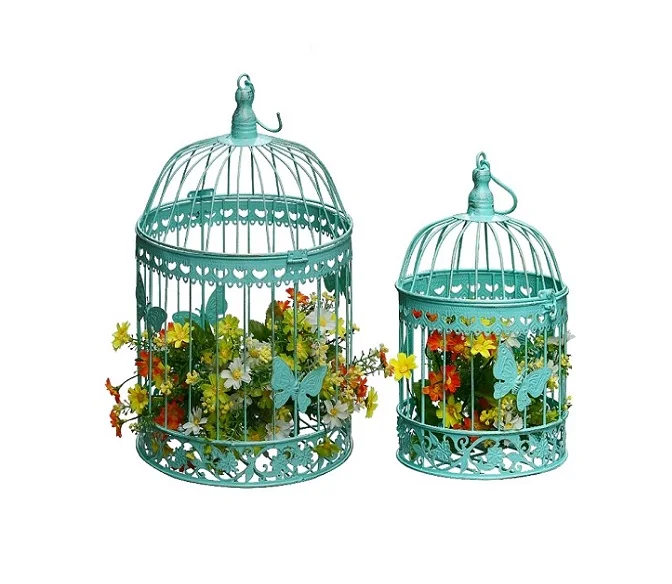Small Blue Round Cast Iron Bird Cage For Feeding Birds Breathable and ...