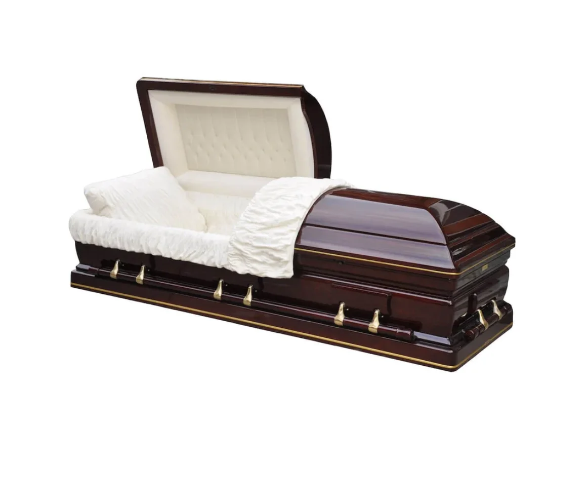 Funeral Solid Mahogany Wood Casket With Ivory Velvet Interior Burial ...
