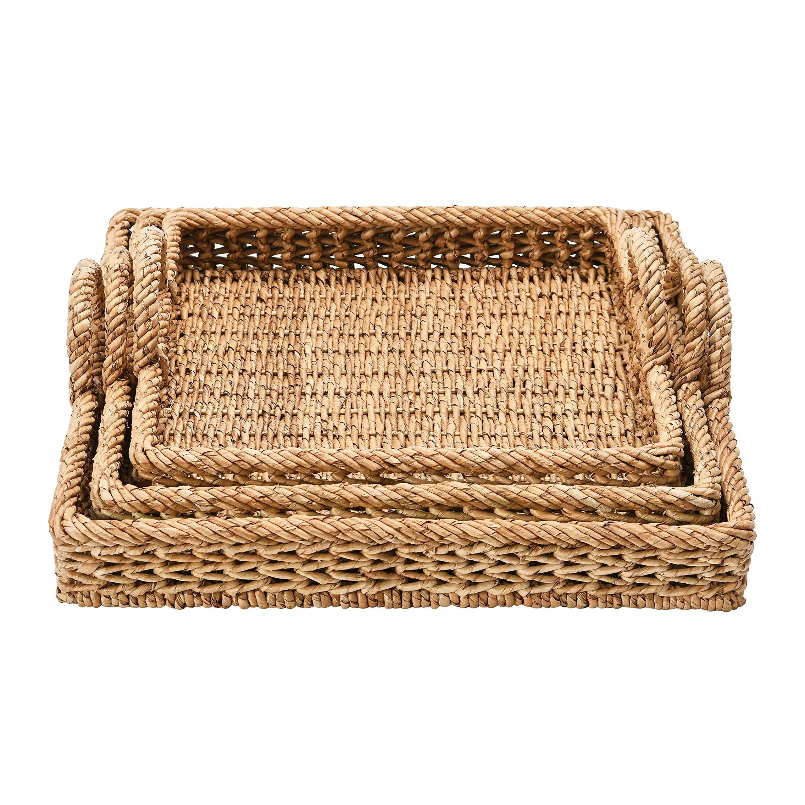 Natural Water Hyacinth Rectangular Shallow Storage Basket Tray Small ...