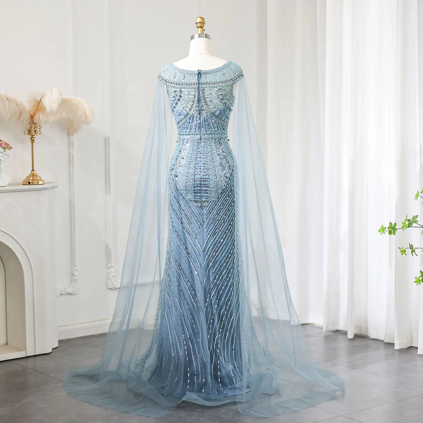 Jancember SZ195 Luxury Blue Pearls Women's Long Party Evening Prom ...