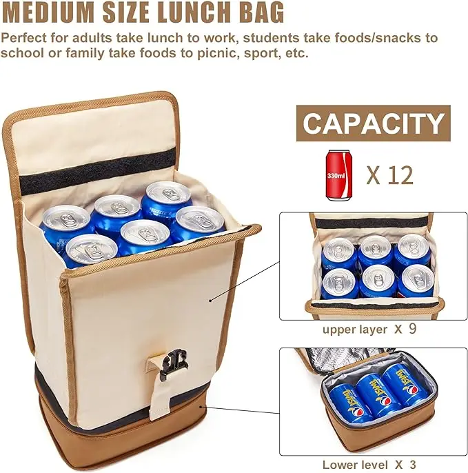 Custom Expandable Roll Top Lunch Box Portable Travel Picnic Cooler Bags ...