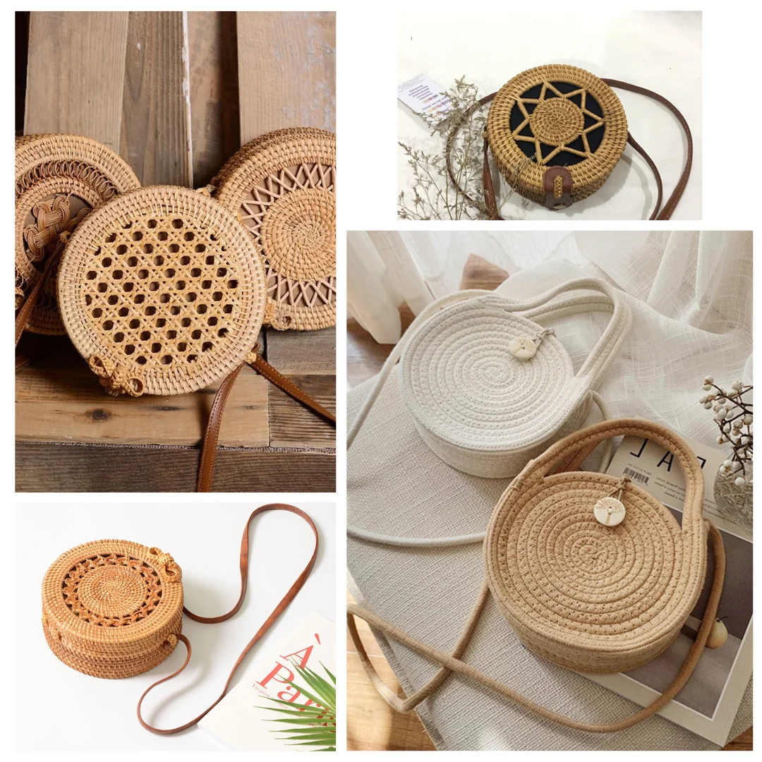 Round Small Handwoven Bag with Leather Strap for Women - Hot Sale ...