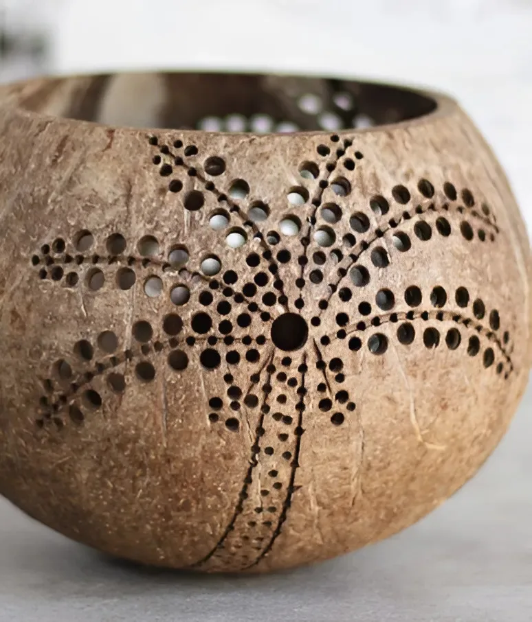 Handmade Patterned Coconut Shell Lamp, Eco-Friendly Natural Lighting ...